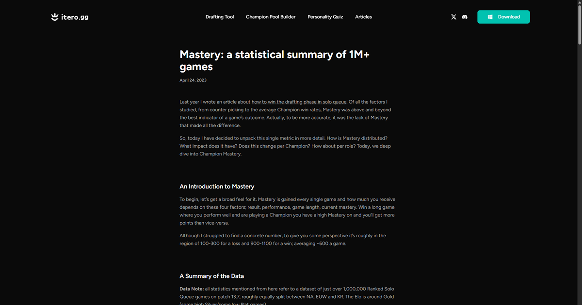 Mastery: a statistical summary of 1M+ games | iTero - League of Legends ...