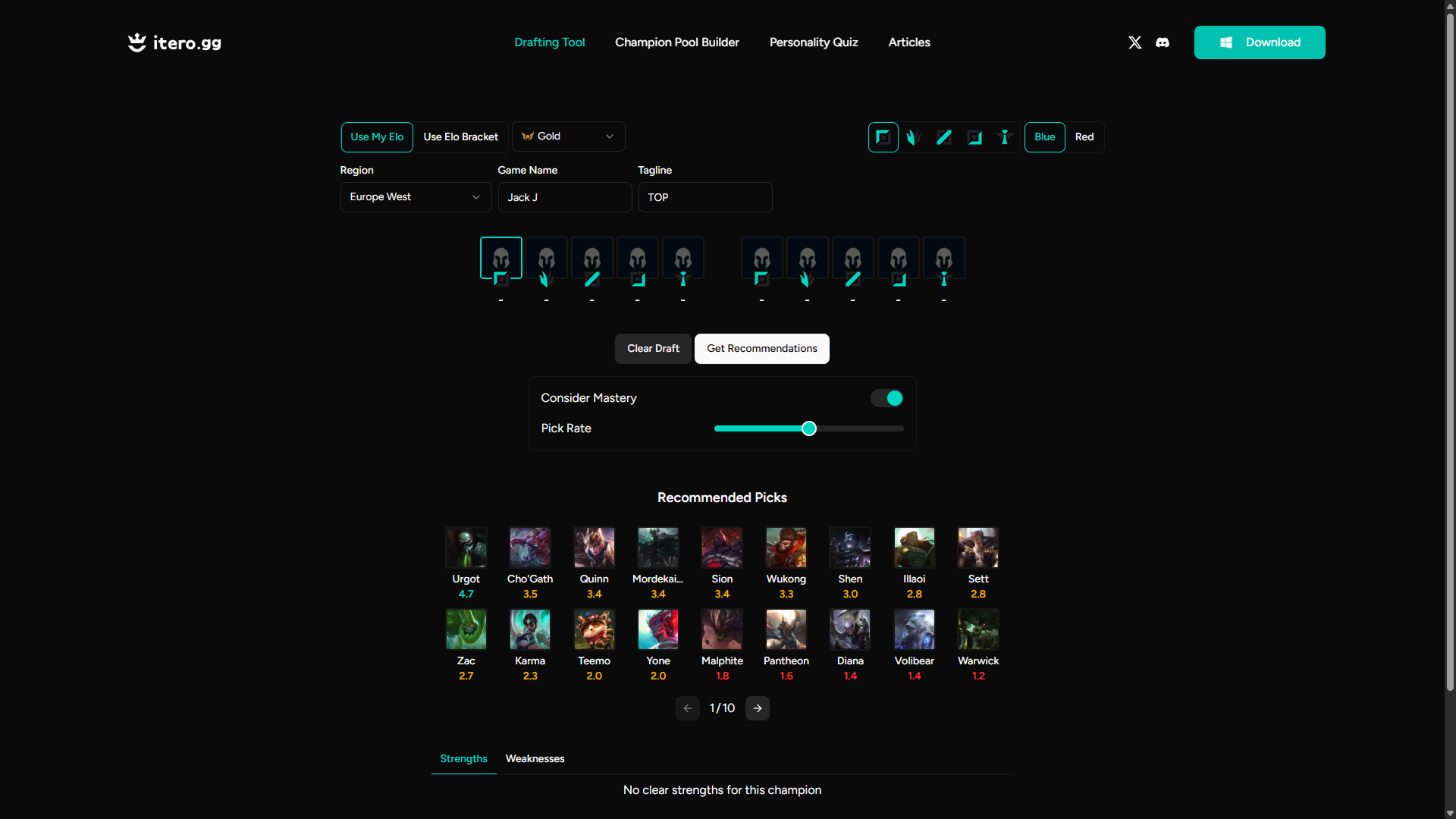 Drafting Tool | iTero - League of Legends AI Coach